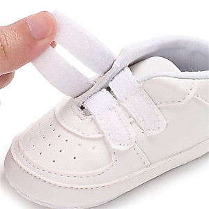 Csfry Newborn Baby Boys' Premium Soft Sole Infant Prewalker Toddler Sneaker Shoes White US4