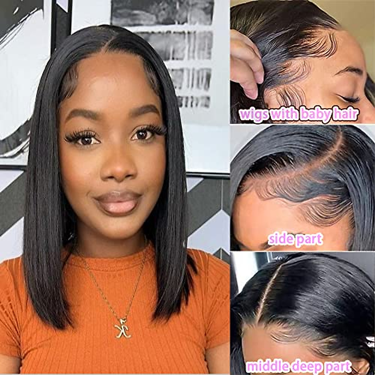 Ainmeys Hair 13x4 Lace Front wigs Glueless wigs human hair 150% Density Pre Plucked short bob wigs Brazilian Straight human Hair Wigs For Black Women Bleached Knots(12inch)