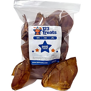 123 Treats Pig Ears for Dogs – 100% Natural Long Lasting Pork Dog Chews with Delicious Dog Chew Treat, Ideal for All Chewers, Healthy Large Pig Ears (One Pack of 30)