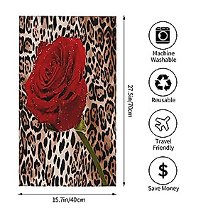 COVASA Hand Towels for Bathroom,Set of 2,Leopard Red Rose Mix Wild Animal Leopard Print Pattern Romantic Creative,Soft Absorbent Small Bath Towel Kitchen Dish Guest Towel Home Decor 15.7"x27.5"