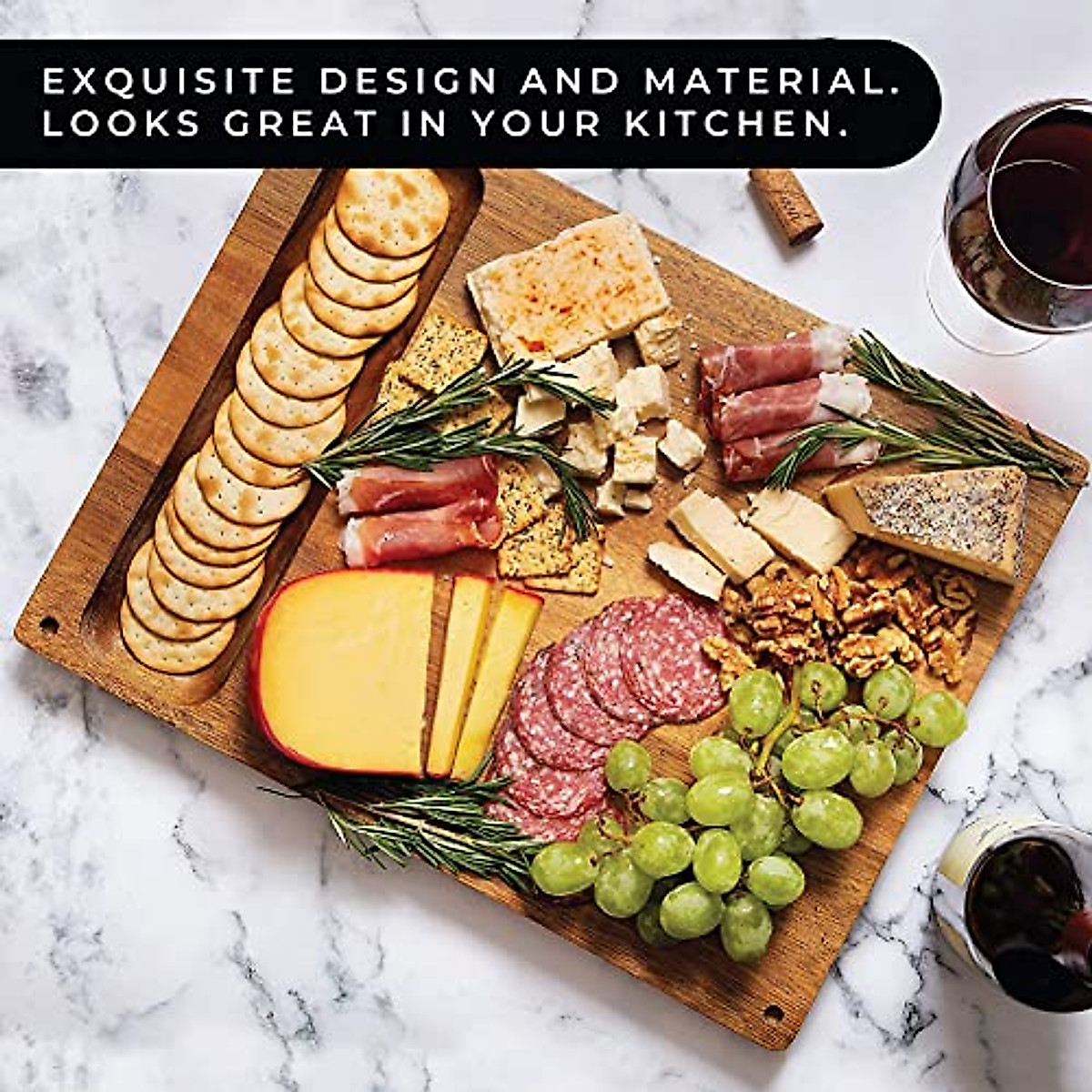 Premium Large Acacia Wood Cutting Board for Kitchen. 1.5in Extra Thick Chopping Board with Juice Groove. Non slip Reversible Butcher Block Countertop & Charcuterie Board gift set