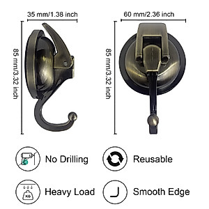 YSSILADI Suction Cup Hooks Heavy Duty Vacuum Suction Shower Hooks Glass Suction Cup Hooks Bathroom Robe Hooks Reusable, No Hole Punched, for Garland Decoration (Bronze, 4 Pack)