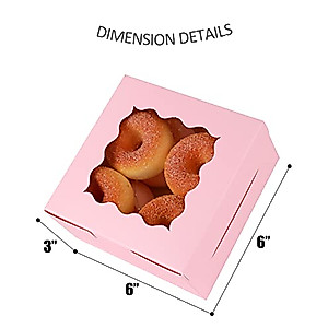 Pink Cookie Boxes with Window 36packs 6x6x3 Pink Bakery Box Pastry Box for Wedding Favor Birthday ＆ Party qiqee