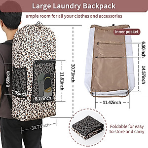 VOOWO College Laundry Bag, Large Laundry Backpack, College Dorm Room Essentials For Guys Girls, Dorm Laundry Bag Backpack With Shoulder Straps, Dirty Clothes Travel Laundry Bag (White Print)