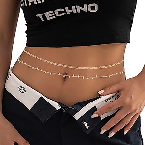 Urieo Boho Beads Waist Chain Bead Gold Belly Chains Layered Adjustable Bikini Beach Body Jewelry Accessories for Women(Pack of 2)