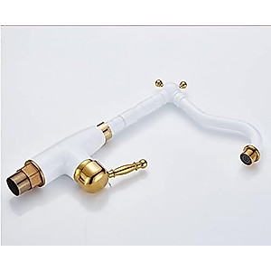 Kitchen Sink Faucet for Bar Farmhouse Commercial, White and Gold Kitchen Faucet, Sink Mixer Tap, 360 Degree Rotation Kitchen Mixer Taps, Single Handle Kitchen Tap (Color : Yellow)