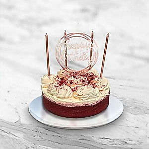 24 Count Tall Thin Metallic Rose Gold Slow Burning Birthday Candles in Holders with Matching Elegant Classy Cake Topper for Special Custom Birthday Cake Cupcake Decorations by Dream VZN