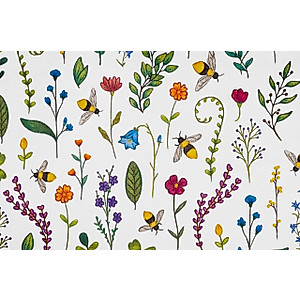 Spring Flower Print Hand Towel - Bumblebee Kitchen Towel - Bathroom Hand Towel - Cotton Terry Cloth - 15"x25"