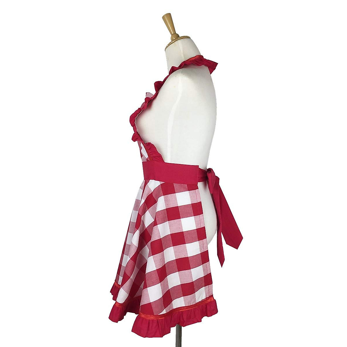 Hyzrz Lovely Retro Aprons for Women with Pocket Cotton Cooking Mother's Day Apron Dress Gift (Red Grid)