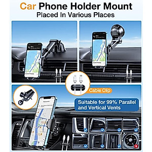 HTU Phone Mount for Car [2023 Upgraded Military-Grade Super Suction] Universal Car Phone Holder Mount for Car Dashboard Windshield Vent Car Mount for iPhone 14 Pro Max Plus Samsung All Phones & Cars