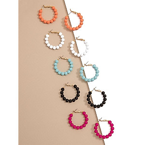 ZENZII Beaded Hoop Fashion Earrings Bohemian Circle Round Bead Earrings Chic Dangle Earrings for Women (Hot Pink)