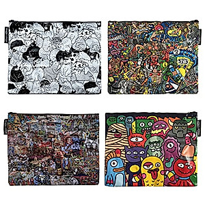 ODDS N TOTES Jumbo Zipper Pouch | Made from Recycled Plastic. Travel Toiletry Bag, Zipper Pouch for Art School Office Supplies (Extra Large) - Bundle Pack of 4