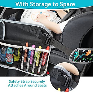 Blissful Diary Kids Travel Tray for Toddler Car Seat, Car Seat Tray for Road Trip, Road Trip Essentials Car Tray with Drawing Kit, Markers Desk Organizer for Car Airplane Travel Activities (Dinosaur)