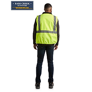 Bass Creek Outfitters Men's Safety Vest - High Visibility Workwear Insulated Construction Vest with Reflective Tape (M-XXL), Size Large, Hi Vis Yellow