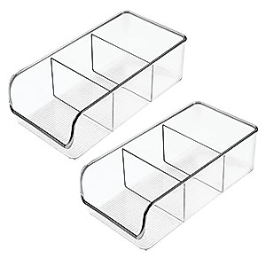 mDesign Plastic Food Storage Bin Organizer with 3 Compartments for Kitchen Cabinet, Pantry, Shelf, Drawer, Fridge, Freezer Organization - Holds Snack Bars - Ligne Collection - 2 Pack - Clear