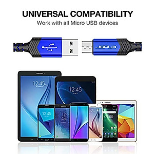 JSAUX Micro USB Cable Android Charger, (2-Pack 6.6FT) Micro USB Android Charger Cable Nylon Braided Cord Compatible with Galaxy S7 S6 J7 Edge Note 5, Kindle. MP3 and More-Blue