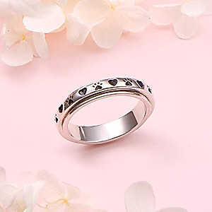 Ladytree Pet Paw Print Anxiety Relieve Spinner Rings Cat Puppy Animal Love Heart Spinner Fidget Ring Sterling Silver Worry Stress Relieving Boredom ADHD Autism Ring for Women Men(8)