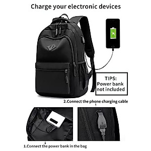 KOWVOWZ USB Charging Port Aesthetic Laptop Backpack Travel Student Bookbag Water Resistant (Black)