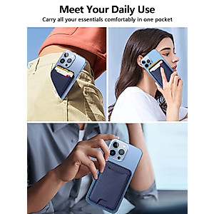 TopMade for Magsafe Wallet, Magnetic Wallet Card Holder for iPhone 16/16 Pro, iPhone 15/14/13/12 Series, Leather Magnetic Phone Wallet with Powerful Magnet, RFID Blocking, Fit 4 Cards, Blue