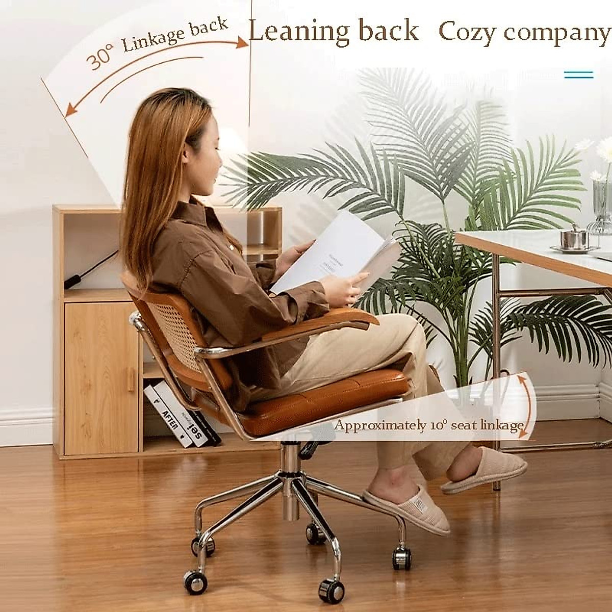 ZHAOLEI Rattan Computer Chair Retro Rotating Chair Comfortable Study Desk Seat Breathable Armrest Office Furniture