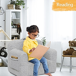 Gottkesoch Kids Chairs for Toddler, Comfy Sherpa Toddlers Chair, Kid Couch Reading Armchairs for Boys and Girls Playroom (Light Grey)