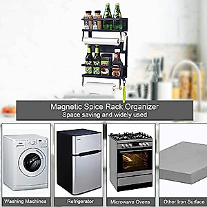 Couah Foldable Refrigerator Organizer Magnetic Fridge Spice Rack Paper Towel Holder Multi-Purpose Kitchen Storage Shelf Rustproof Spice Jars Holder, Black