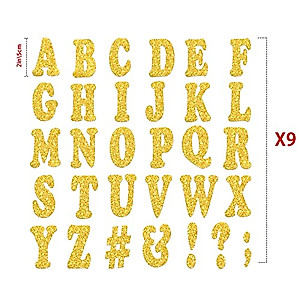 279 Pieces Graduation Iron on Letters 2 Inch A-Z Flock Letters Transfer Letters Christmas Stocking Letter Stickers Iron on Flocking Letters Alphabet for Graduation Cap Toppers (Glitter Gold)
