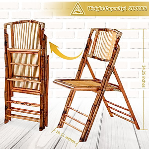 Tradder 4 Pack Bamboo Folding Chair Foldable Dining Chair Indoor Outdoor Wooden Seat Stackable Wood Rattan Commercial Chair Set for Patio, Wedding, Party, Dining, Event, Birthday, Kitchen, Garden