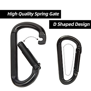 EZYA Carabiner Clip, 860lbs, 3" Heavy Duty Carabiner, D Ring Hooks - Keychains, Camping, Hiking Accessories, Caribiniers for Dog Leash, Hammocks, Yoga Swing, Gym etc, Black, 4PCS