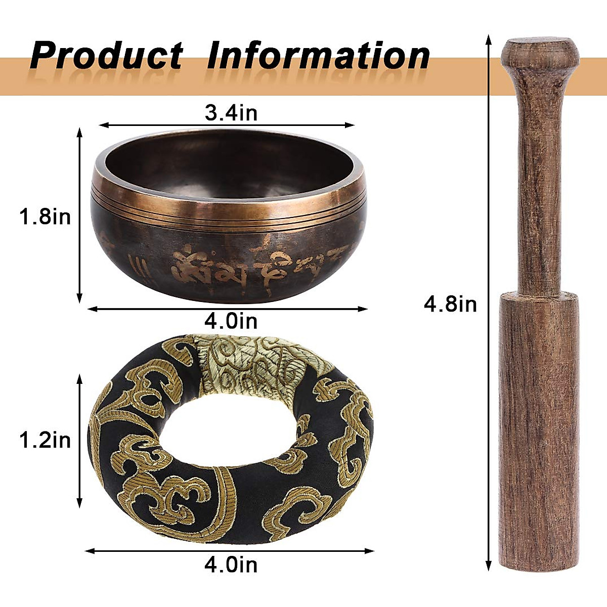 Omigga 3 Pcs 4 inch Tibetan Singing Bowl Set Nepal Antique Bronze Mantra Carving Hand Hammered Handcrafted Singing Bowl for Healing, Peace, Meditation, Stress Relief