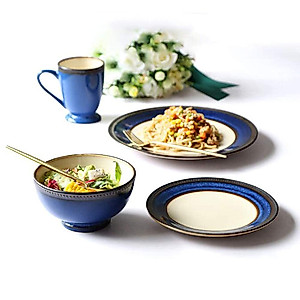 Ceramics Dinnerware Sets, Plates, Bowls and Mugs | 8 Pieces Kiln Glaze Dinner Sets - Indigo Porcelain Combination Set for Restaurant Family Party Christmas