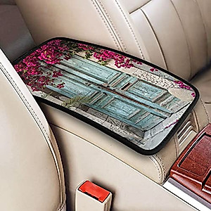 Evealyn Vintage Blue Wood Car Center Console Armrest Cover Car Handrail Box Cushion Handrail Box Armrest Cushion Middle Consoles Protector for Most Car