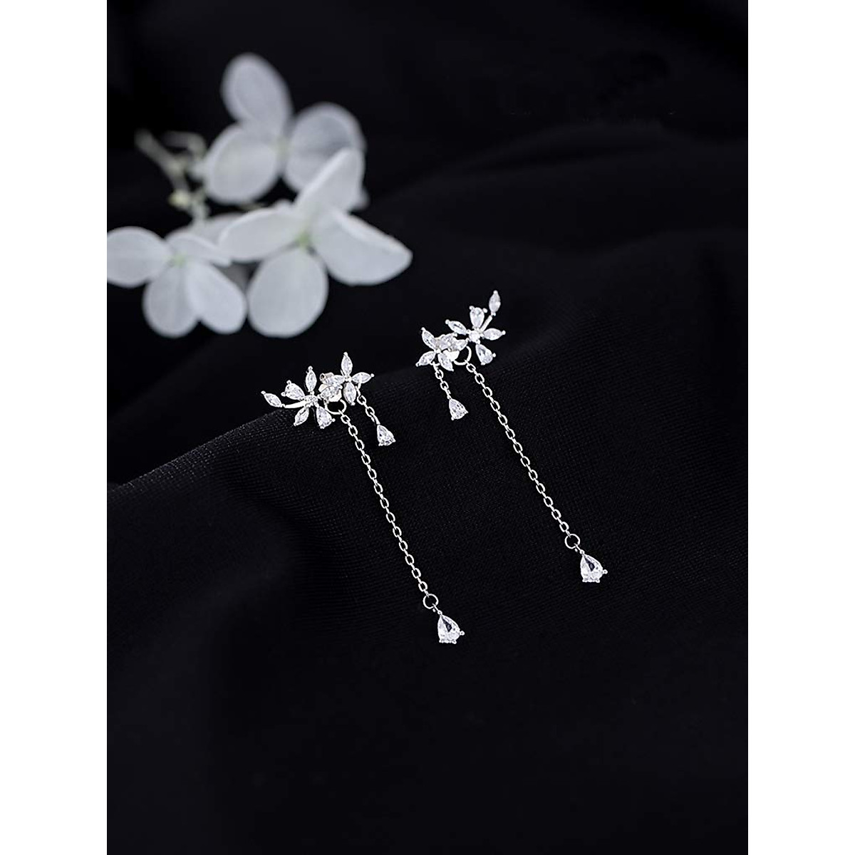 Reffeer 925 Sterling Silver Leaves Wrap Earrings Crawler for Women Dainty Flowers Threader Tassel Chain Jackets Earrings (A-Silver)