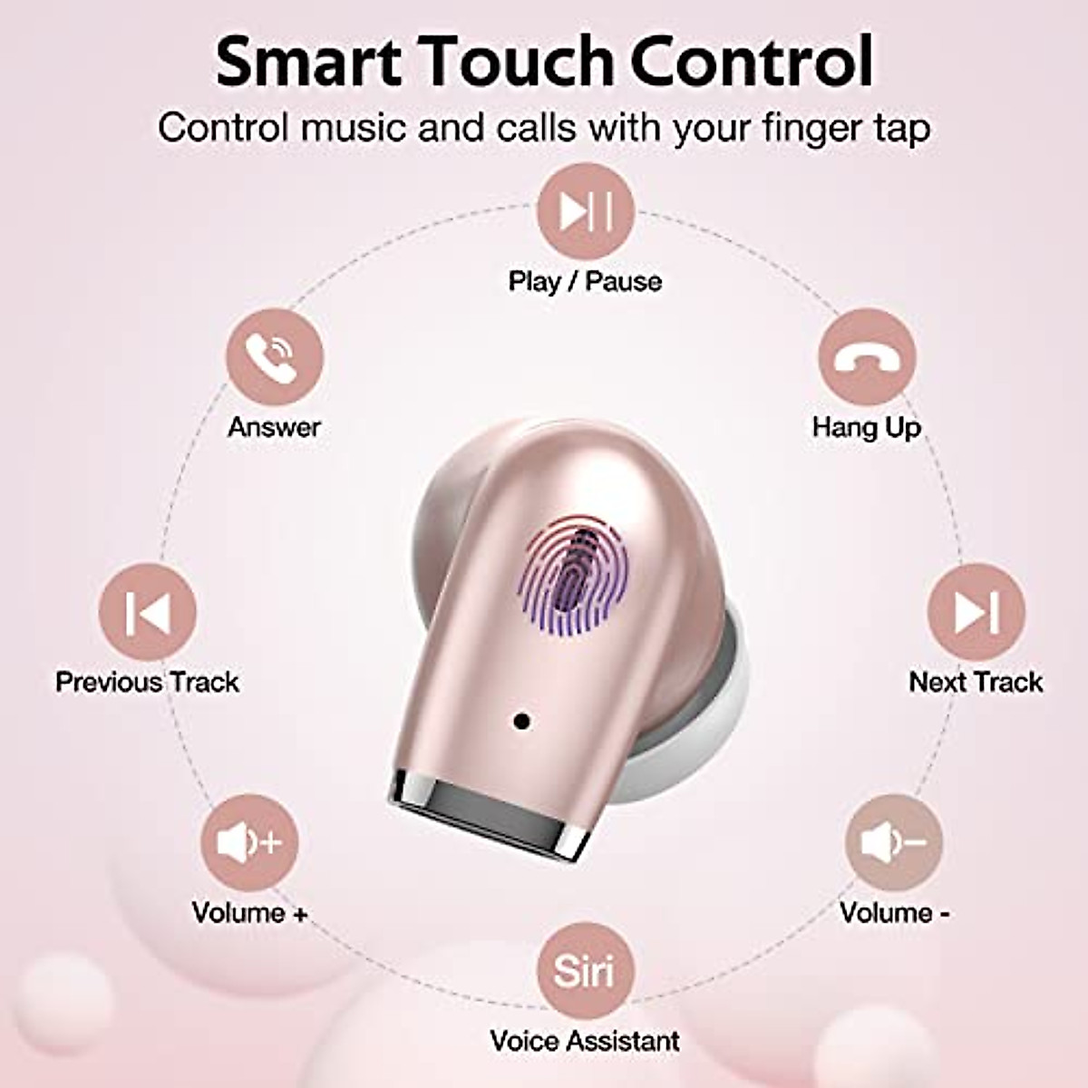 TSKIS True Wireless Earbuds Bluetooth Headphones with Noise Cancelling Mic 48Hrs Playtime LED Display IPX7 Waterproof Ear Buds for Android/iOS (Rose Gold)