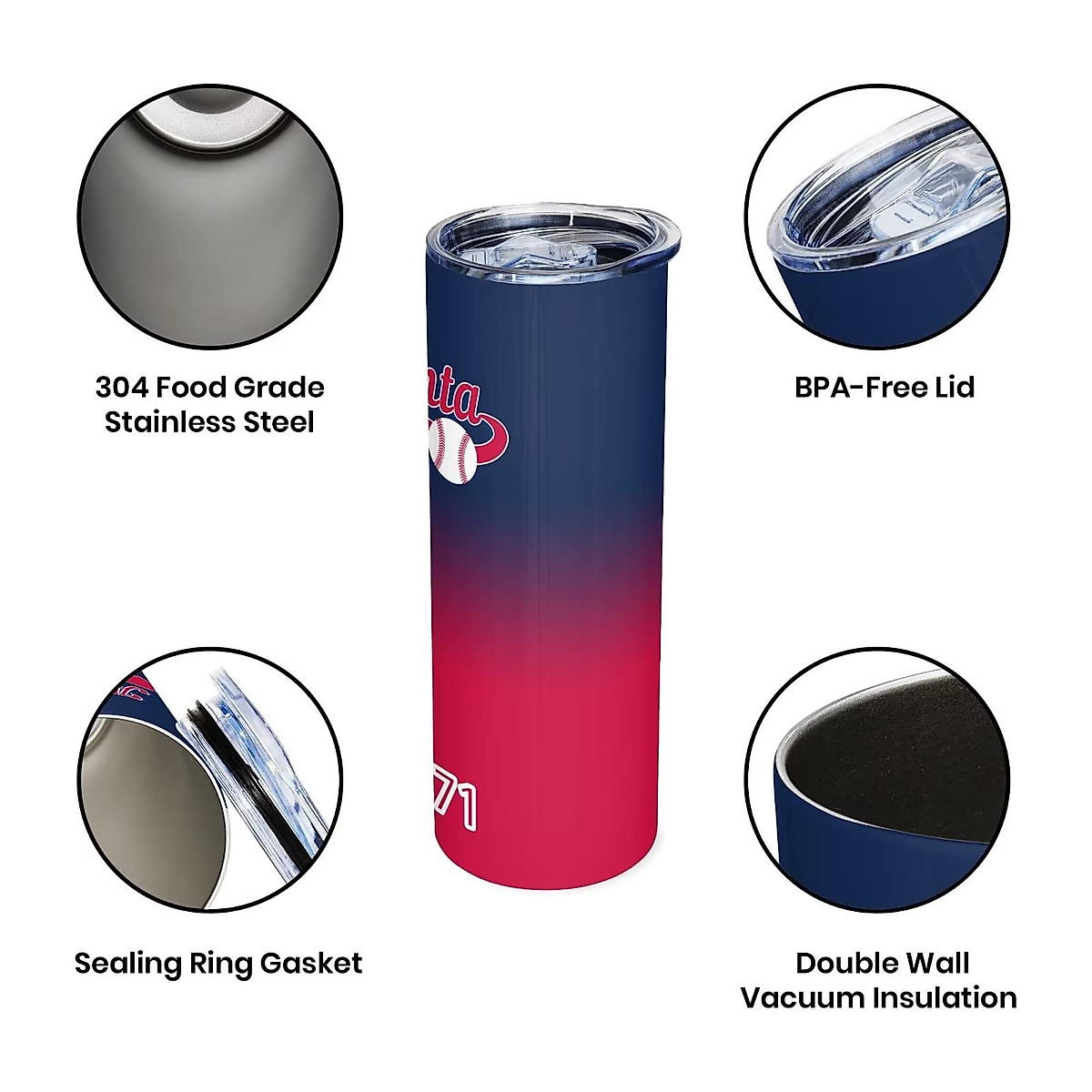 EBBUGAS Atlanta EST 1871 Tumblers 20oz Straight Skinny Car Cups Sports Travel Coffee Mug, Stainless Steel, Insulated,Classic Collection Gifts for Men Women Fans.