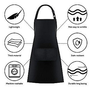 Jubatus 2 Pack Bib Aprons with 2 Pockets Cooking Chef Kitchen Apron for Women Men, Black