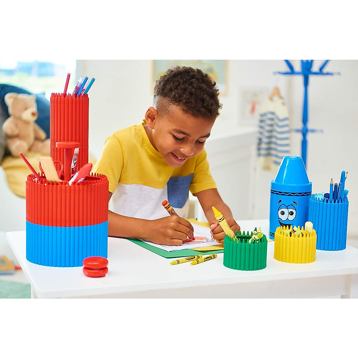 Crayola Round Storage Box - Creative Kids Art Storage Container With Lid For Storing Pens, Pencils, Crayons And Other Craft Supplies, Cerulean, Kids 3+ Years