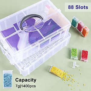Quefe 2-Tier Diamond Painting Storage Container, 88 Slots Clear Stackable Bead Organzier with Diamond Painting Accessories and Tools for DIY Diamond Art Craft Jewelry Bead Storage