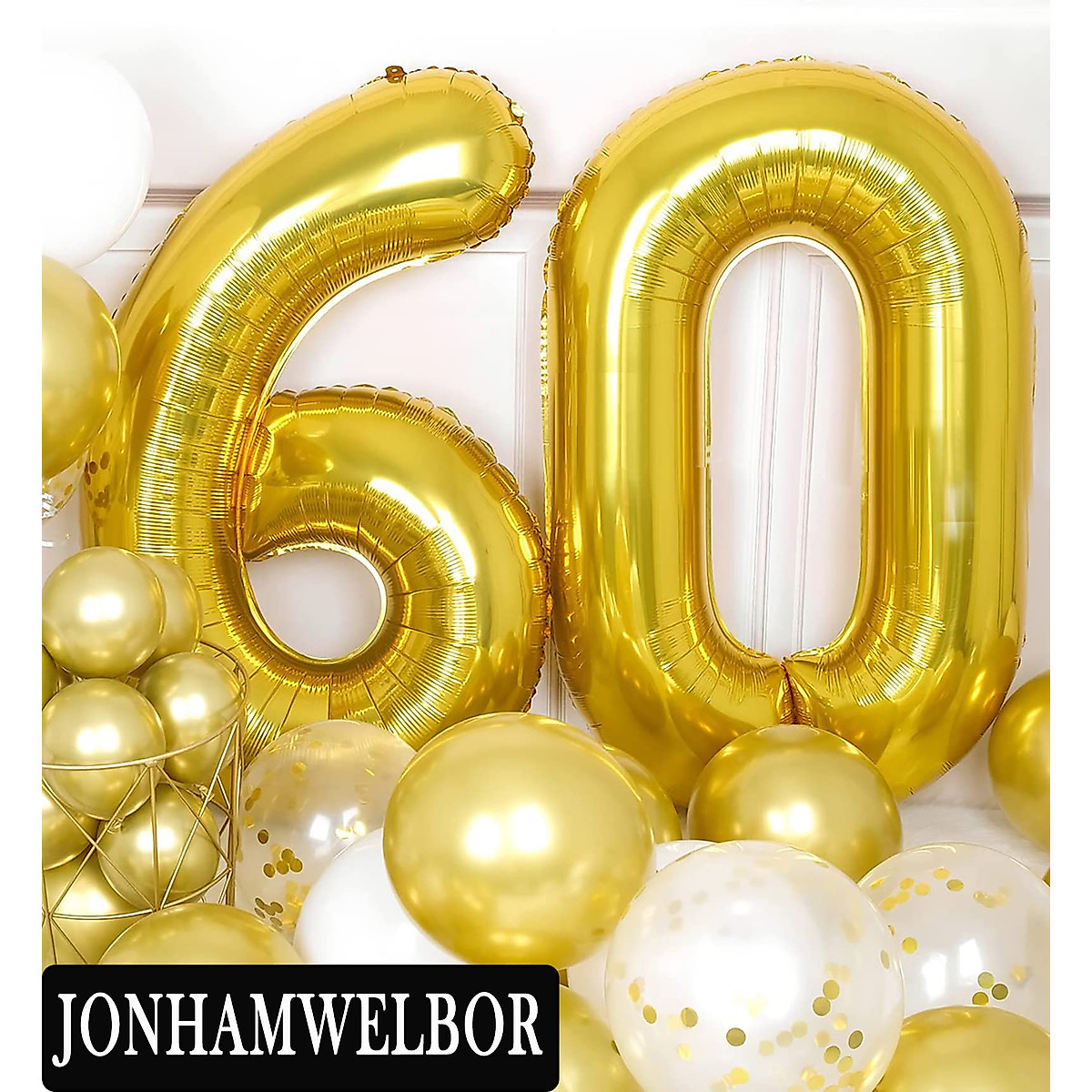 60 Number Balloons Gold Big Giant Jumbo Number 60 Foil Mylar Balloons for 60th Women Men Birthday Party Supplies 60 Anniversary Events Decorations