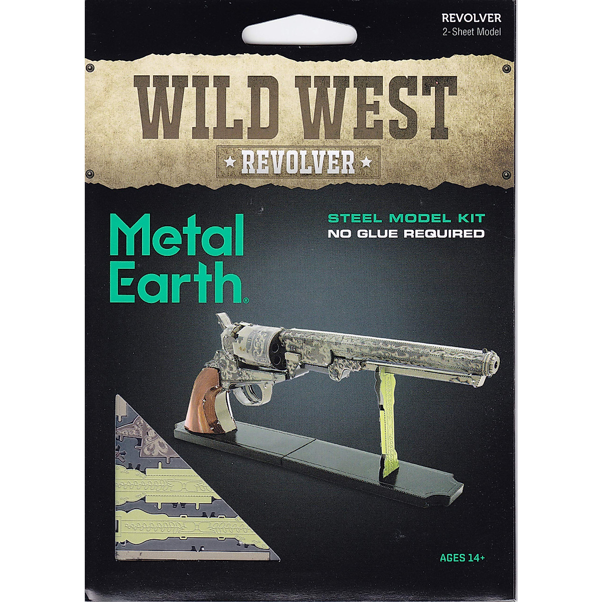 Fascinations Metal Earth 3D Metal Model Kits Wild West Set of 4 - Revolver - Stagecoach - Gatling Gun - 2-6-0 Locomotive