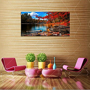 DZL Art S72674 Canvas Wall Art Canvas Artwork Lake Mountain Red Maple Leaf National Park Nature Pictures for Living Room Bedroom Office Wall Decor Home Decoration