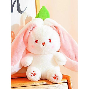 Xeletu Easter Stuffed Cute Bunny，Easter Stuffed Cute Bunny Plush Pillow Toys，Reversible Floppy Ear Bunny Plushie Bunny Plush Pillow，Carrot Strawberry Bunny Pillow Plush Toy (Strawberry, 7.1in)