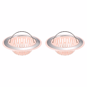 METALLIXITY Bathroom Sink Drain Strainer(4.5" x 3.1") 2pcs, Stainless Steel Sink Strainer Hair Catcher Fits for Bathroom Bathtub Wash Basin Hole Drains, Pink
