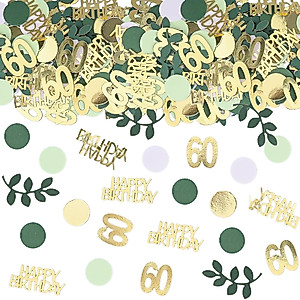 Sage Green 60th Happy Birthday Confetti, 60th Birthday Table Decorations Scatter Confetti Birthday Cake Confetti, Green Gold Foil Confetti Decorations for 60th Birthday Woman Men Party Decor 230 Pcs