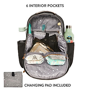 TWELVElittle Midi Go Diaperbag Backpack with Changing Pad, Diaper Bag Backpack for Moms or Dads with 13 pockets total in Black Tan