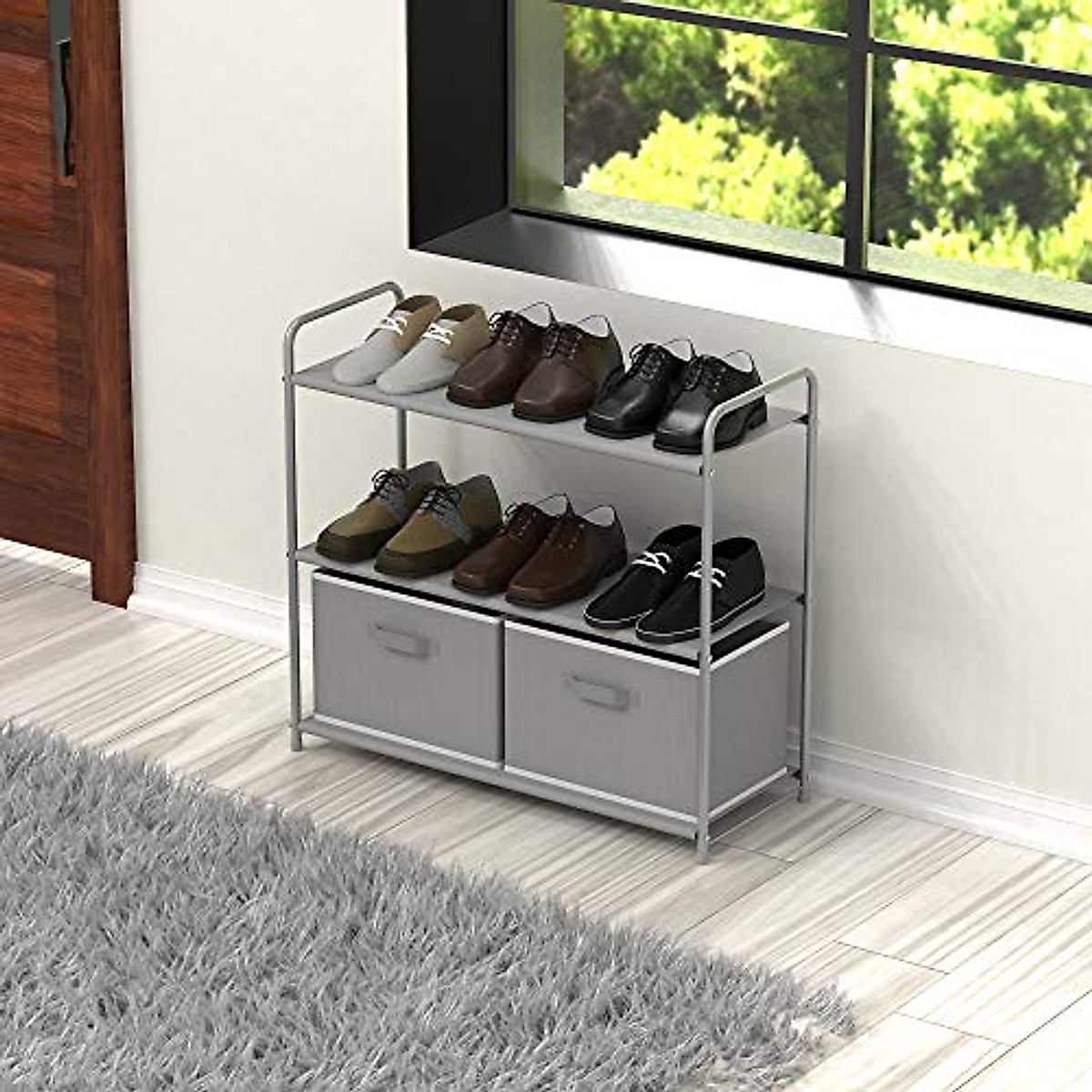 Simple Houseware 3-Tier Closet Storage with 2 Drawers, Grey