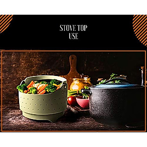 Skoo Silicone Vegetable Steamer Basket for Stove Top, 6 Qt Instant Pot, Ninja Foodi, Other Pressure Cookers - Instant Pot Accessories - For Steaming Food and Perfect Steamed Veggies (Green)