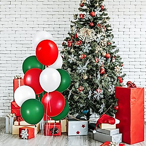 100 Pcs Christmas Red Green Balloons 12 Inch Red Green and White Latex Balloons with 65ft Ribbon for Christmas Birthday Baby Shower Party Decorations
