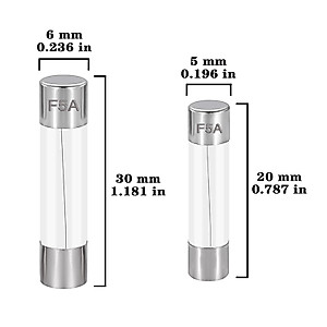 ALLECIN 24 Values 250V Fast Blow Glass Fuses Assortment Kit 0.5A 1A 2A 3A 4A 5A 6A 7A 8A 10A 15A 20A 5X20MM 6X30MM 0.5 1 2 3 4 5 6 7 8 10 15 20 Amp 250 Volt Quick Tube Fuse Set