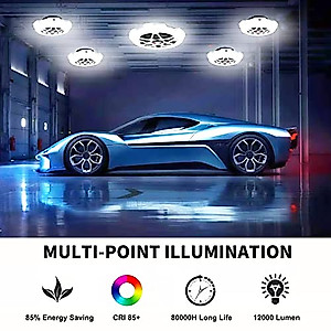 PINSAI LED Garage Light,Super Bright Screw in Aluminium E26/E27 Ceiling Shop Lamp, 120W High Lumen Multi Point Illumination Basement Bulb Fixture,Commercial Bay Lighting for Workshop, Atti